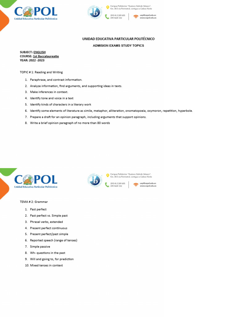 Temarios 1ero 08-2021 | PDF | Argument | Paragraph