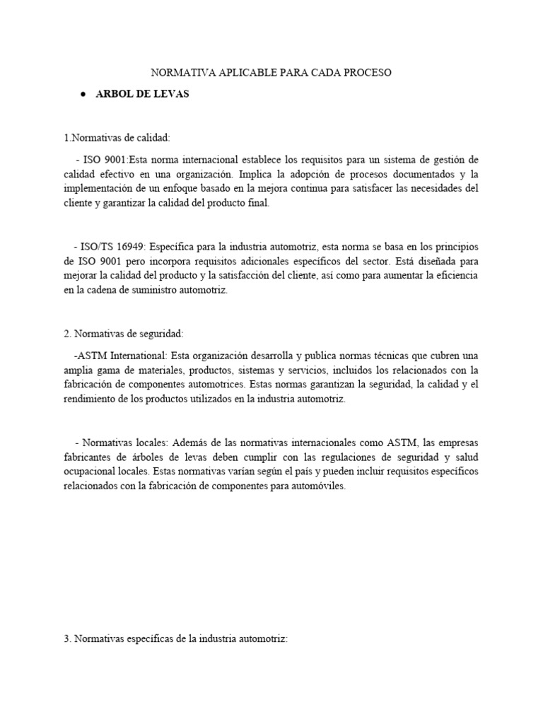 Normativas | PDF | Calidad (comercial) | Industria automotriz