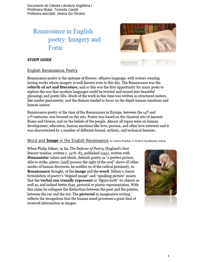 RENAISSANCE IN ENGLISH POETRY Imagery and Form | Download Free PDF ...