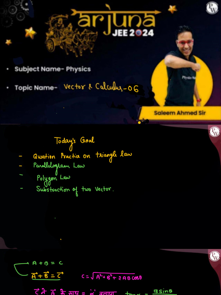 Vector & Calculus 06 - Class Notes - Arjuna JEE 2024 | PDF