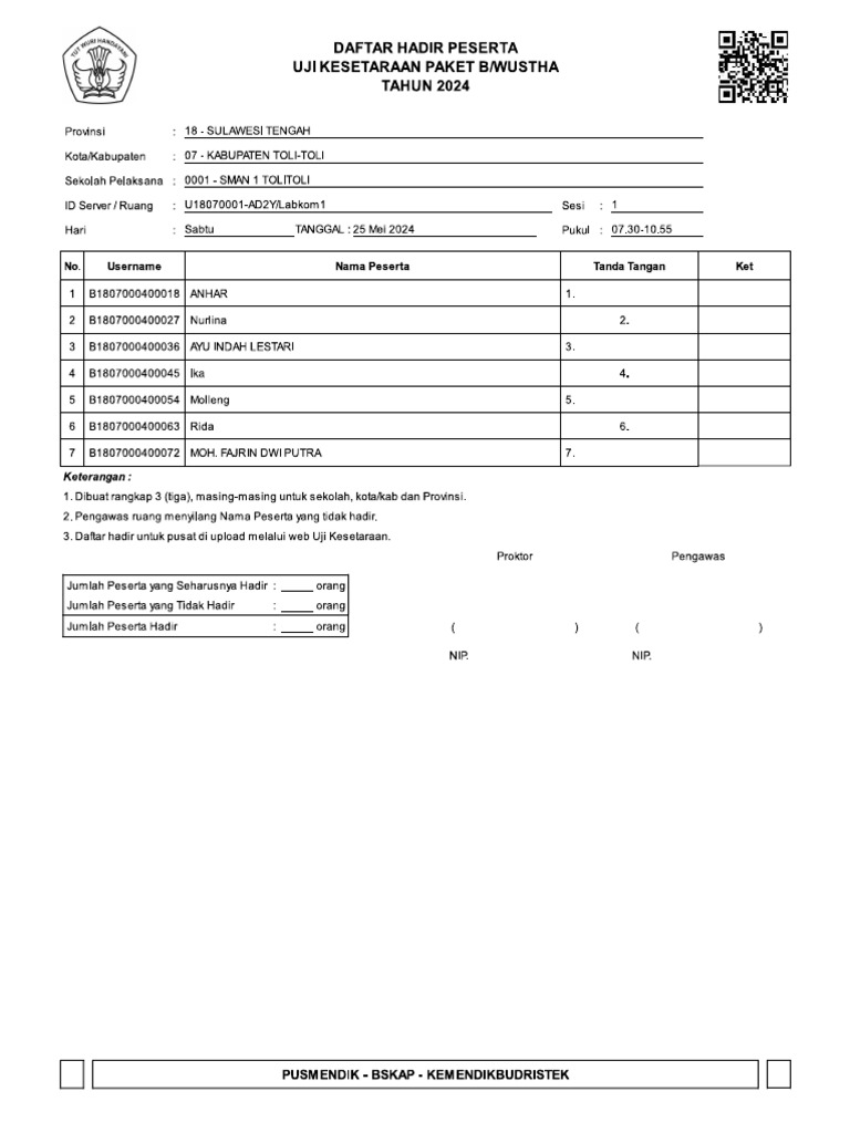 Daftar Hadir UK Makapande 2024 | PDF