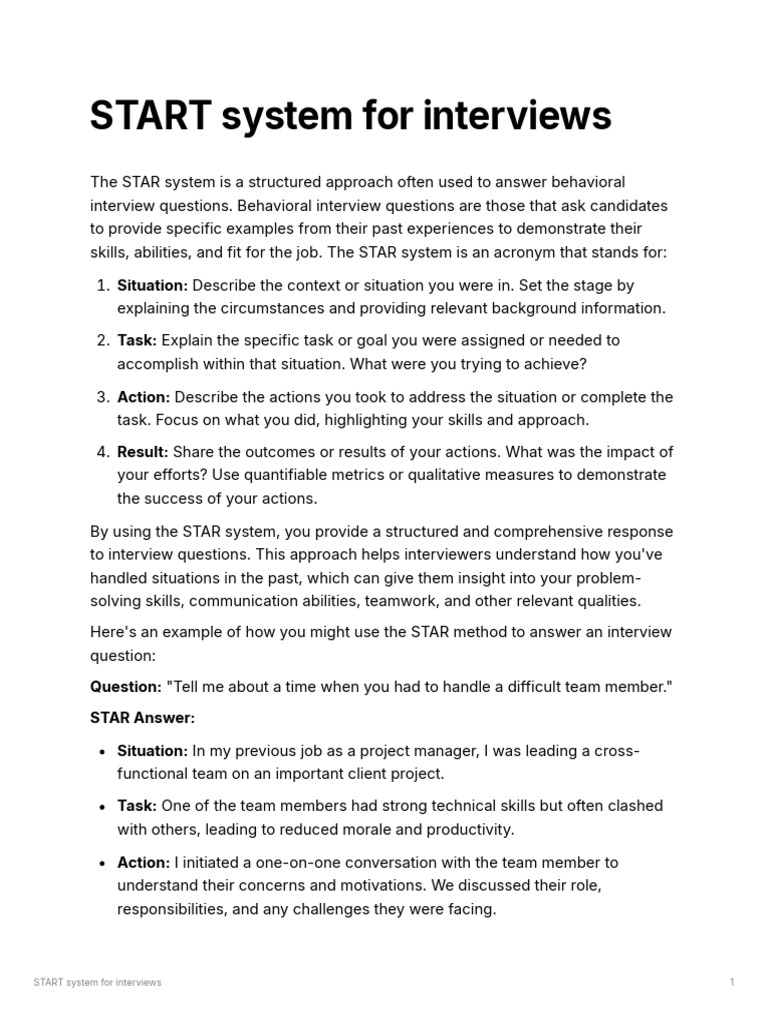STAR System For Interviews | PDF | Motivation | Motivational