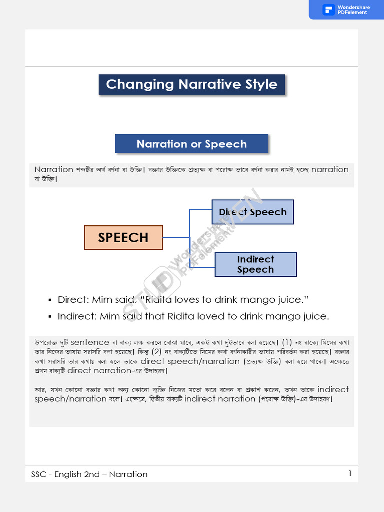 Narration | PDF | Subject (Grammar) | Adverb