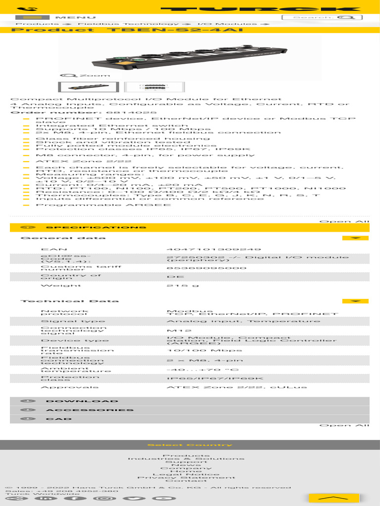 Compact Multiprotocol IO Module For Ethernet - 4 Analog Inputs ...