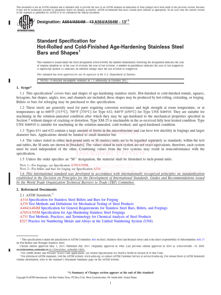 ASTM-A564-A564M-13e1-Age Hardening SS Bars Hot Rolled Cold Finished ...