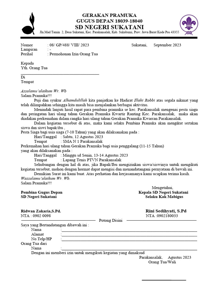 Surat Ijin Kegiatan Pramuka | PDF