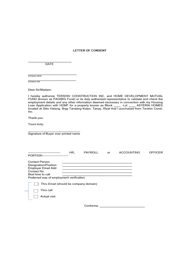 Consent Letter for Housing Loan Verification | PDF | Career & Growth ...