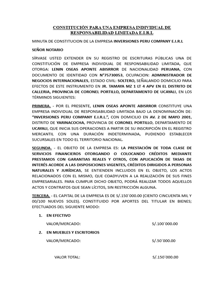 Constitución de una eirl | PDF | Contabilidad | Business