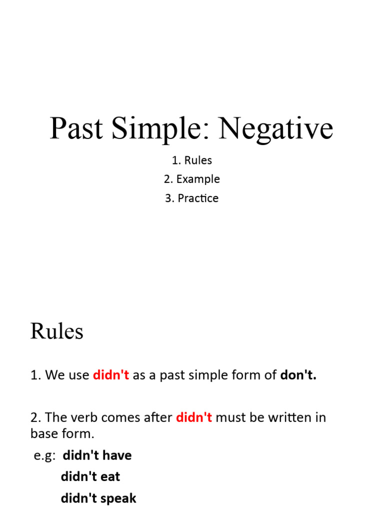 Past Simple Negative Form Guide | PDF | Language Arts & Discipline ...