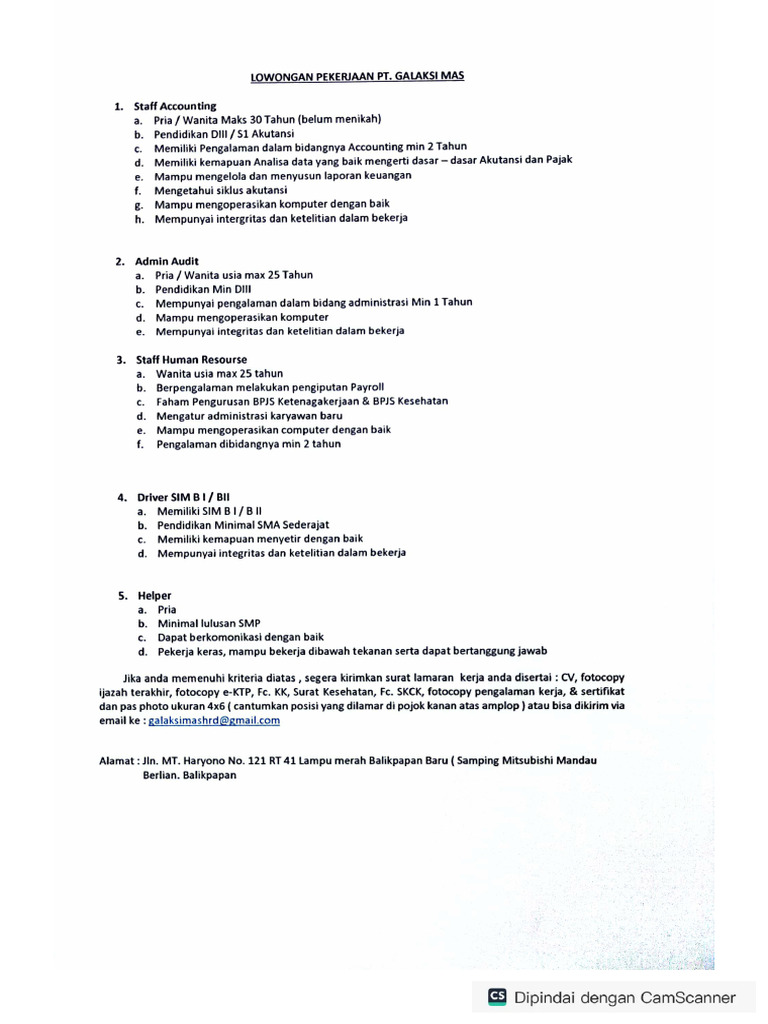 Loker PT. Galaksi Mas Group | PDF
