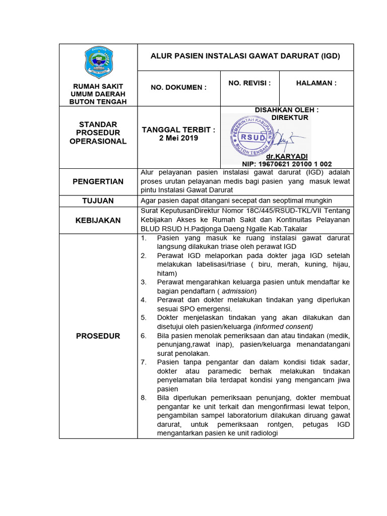 Ep 1. Spo Alur Pasien Ugd | PDF