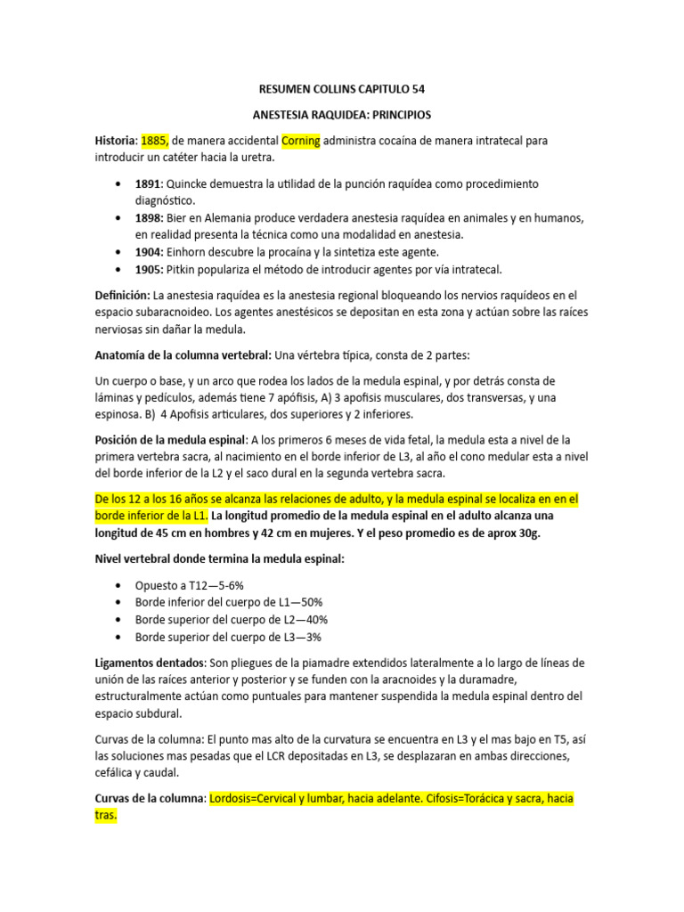 Resumen Collins Capitulo 54 | PDF | Fluido cerebroespinal | La columna vertebral