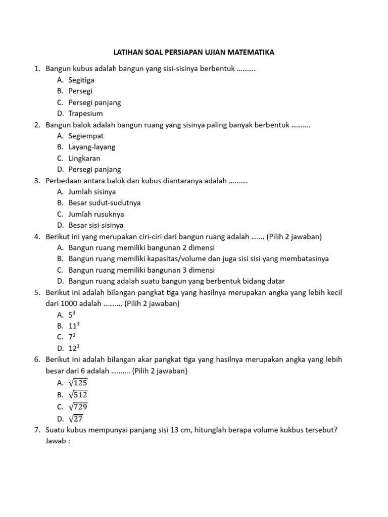 Latihan Soal Persiapan Ujian Matematika - Aiko - Christo | PDF