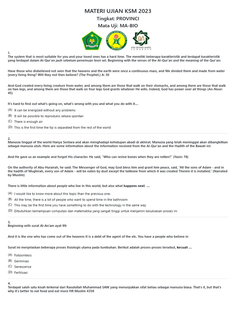 Maturase K in MA-BIO Exam 2023 | PDF | Muhammad