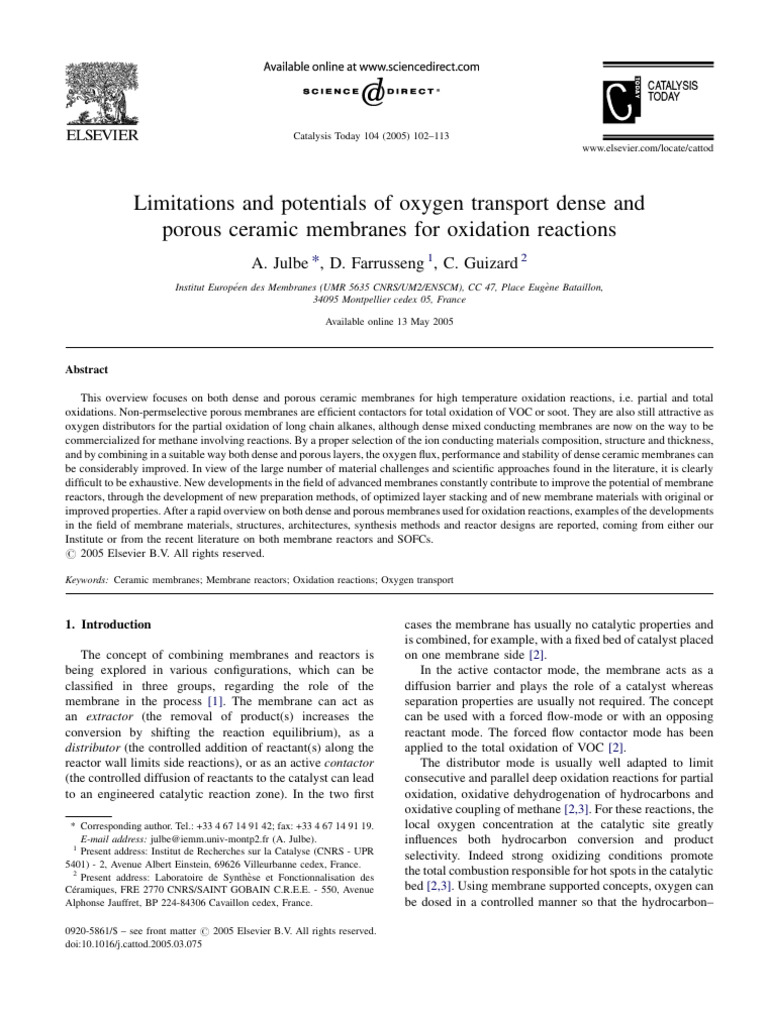 A (1) Julbe, D Farrusseng, C Guizard | PDF | Catalysis | Solid Oxide ...