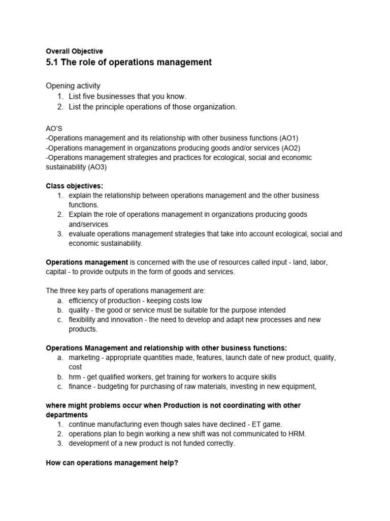 5 1 The Role Of Operations Management Pdf Operations Management