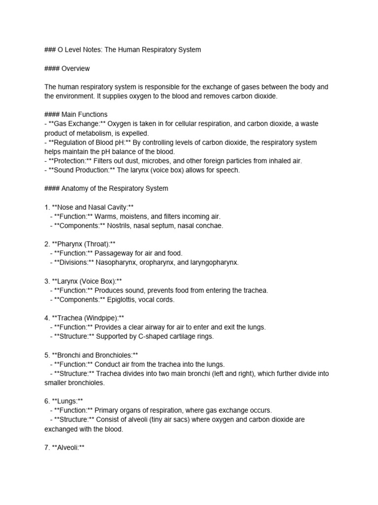 O Level Notes - Homeostasis | PDF | Respiratory Tract | Lung