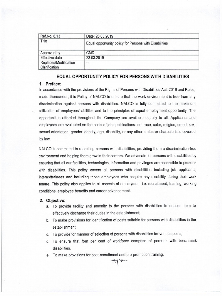 8 13 Equal Opportunity Policy For Persons With Disabilities | PDF ...