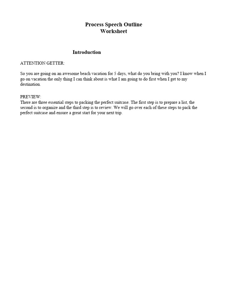 Process Speech Outline Worksheet | PDF