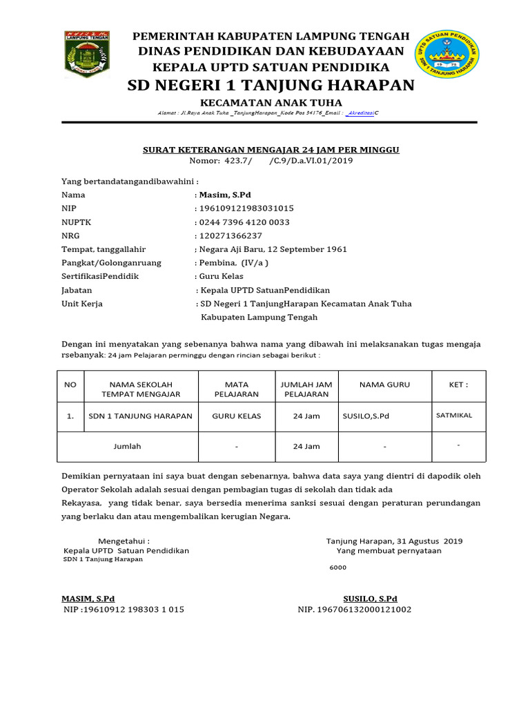 SRT KTRGN Mengajar SUSILO 24 JAM | PDF