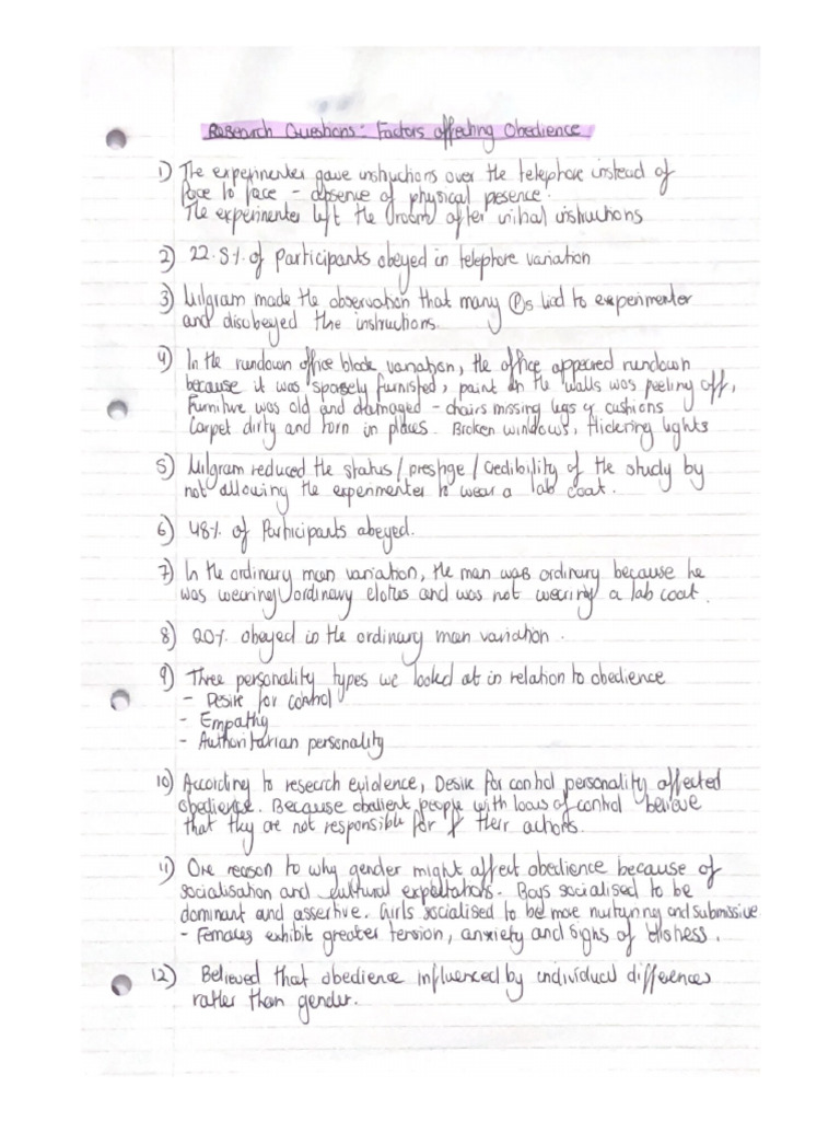 Factors Affecting Obedience Questions | PDF