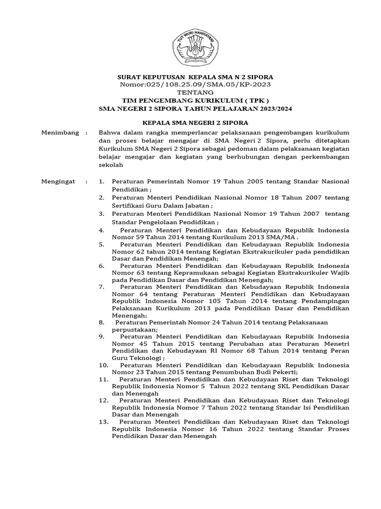 SK TPK TP 2023-2024 | PDF | Karier & Perkembangan