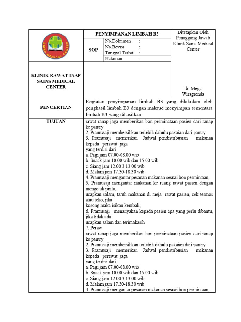 Sop Penyimpanan Limbah B3 | PDF