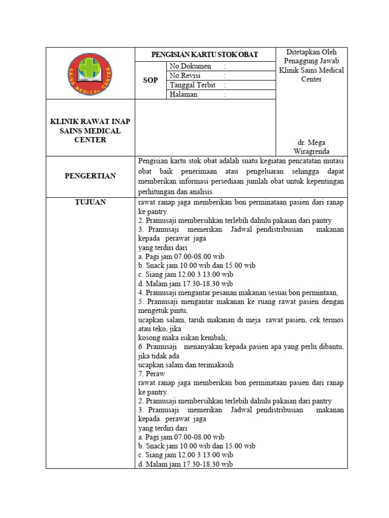 Sop Pengisian Kartu Stok Obat | PDF