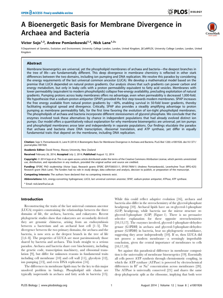 Archea and Bacteria Pbio.1001926 | PDF | Cell Membrane | Archaea