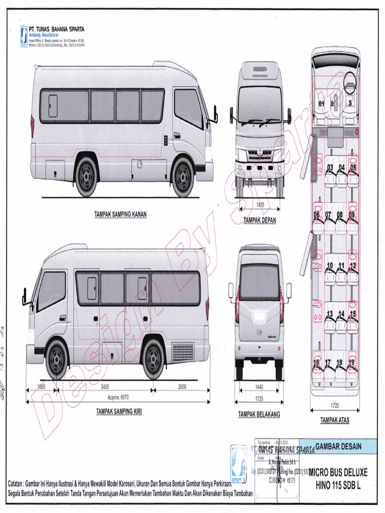 TBS-P1 032 Gambar Teknis Hino 115 SD B L Micro Bus 19 + 1 Deluxe | PDF