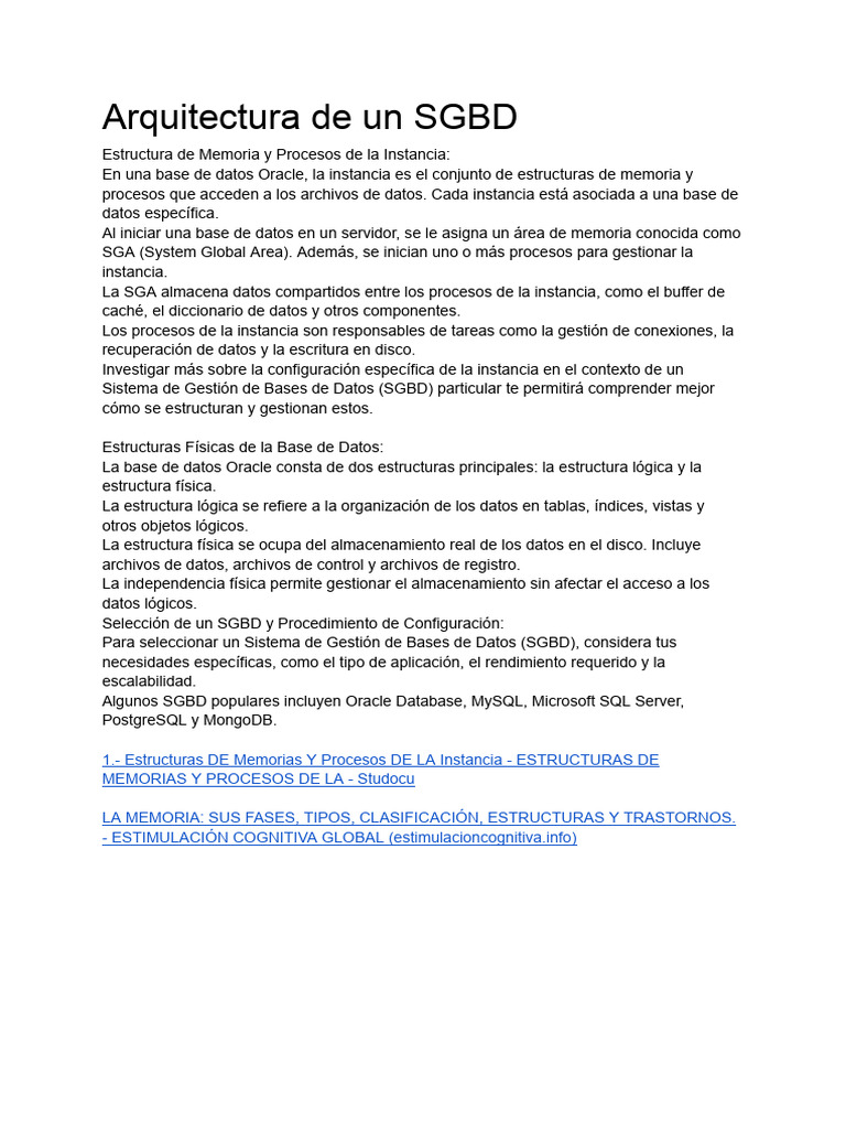Arquitectura de un SGBD | PDF