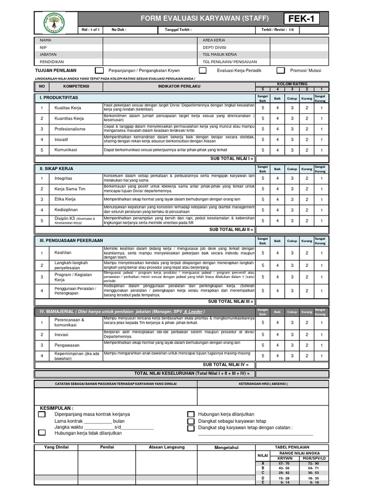 Penilaian Kerja Bulanan Kary Staff PT All | PDF