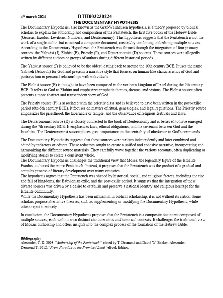 The Documentary Hypothesis 2 | PDF | Torah | Torah Books