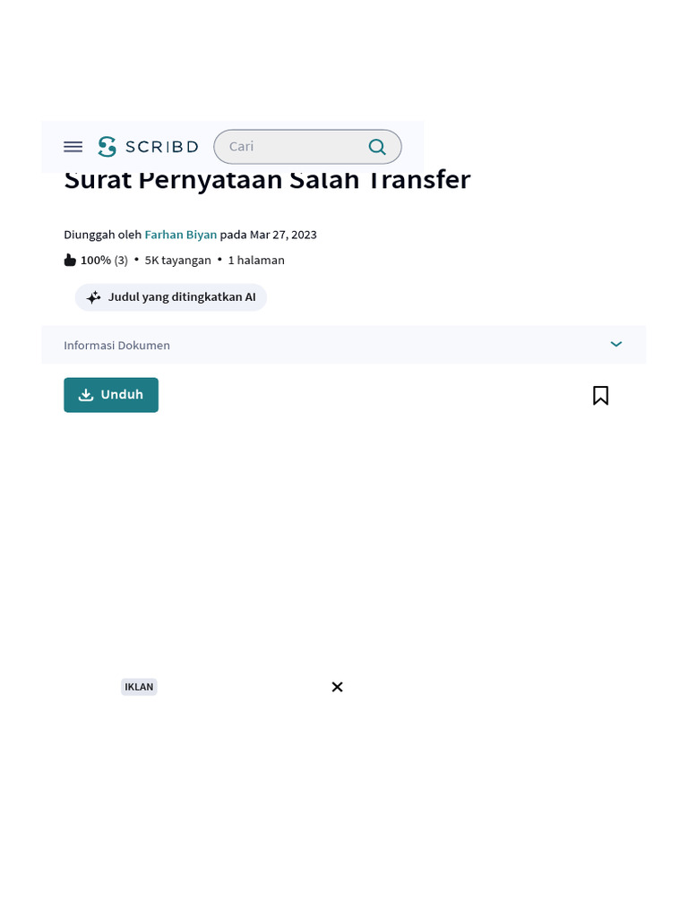 Contoh Surat Pernyataan Salah Transfer | PDF