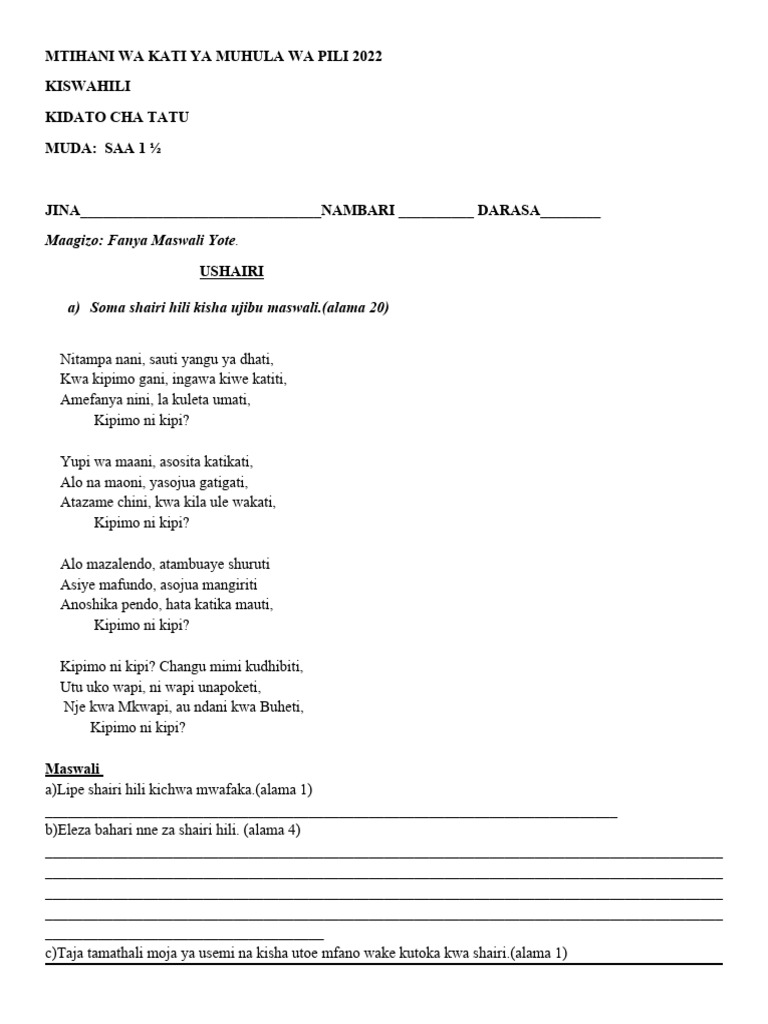 Kiswahili F3 MD2 | PDF