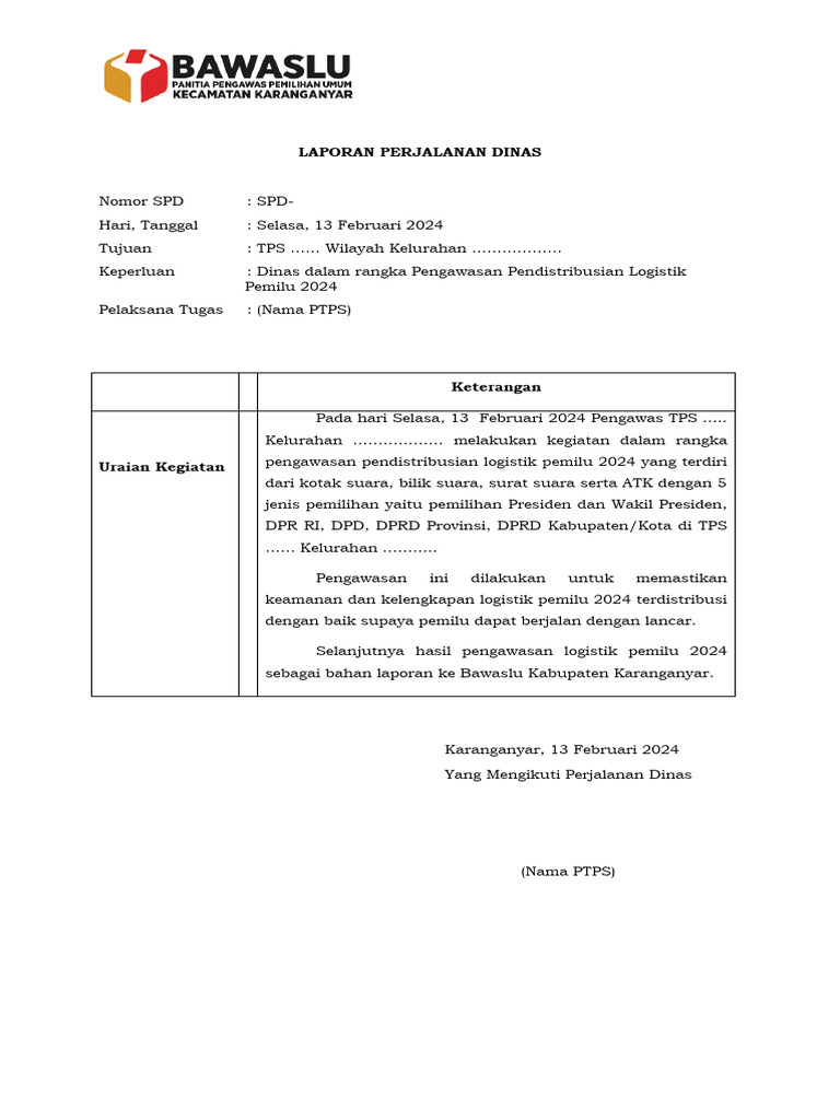 Contoh Perjadin PTPS | PDF