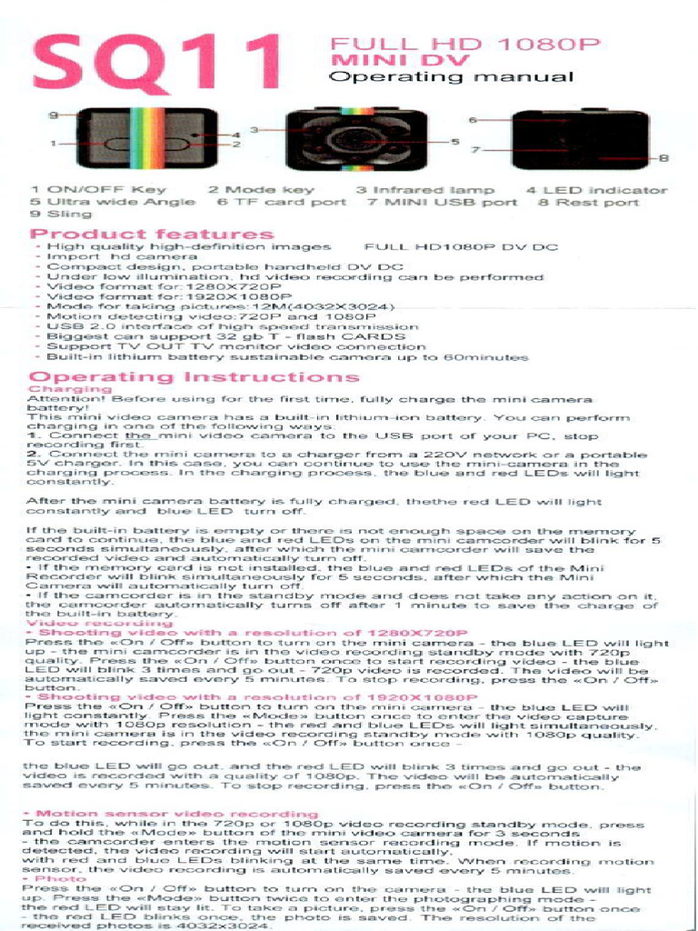 SQ11 Camera - Manual | PDF