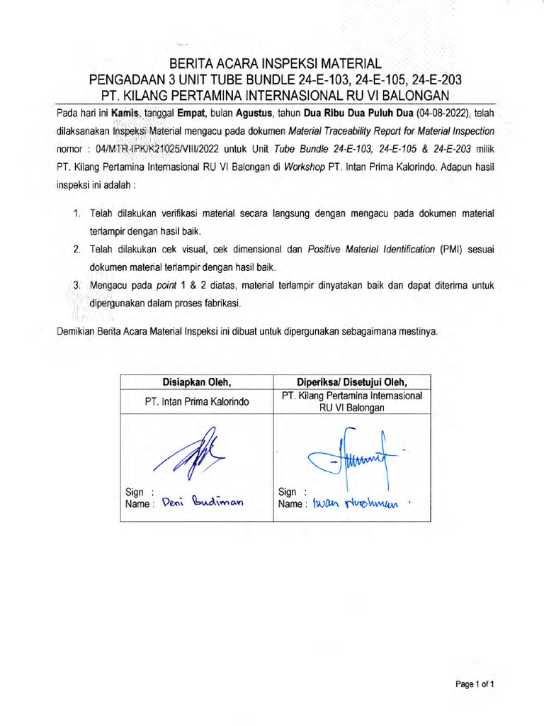 Material Traceability Report 24-E-103 - 96 | PDF