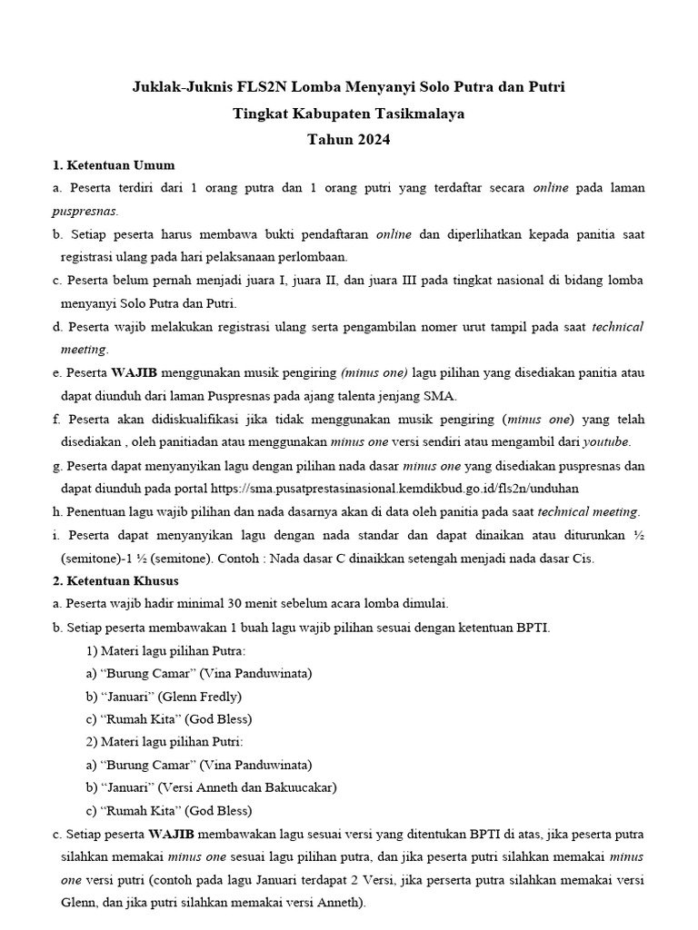 JUKLAK JUKNIS FLS2N Kab Vokal Solo 2024 | PDF | Seni