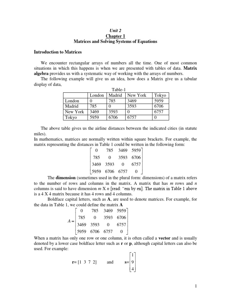 Unit 2 Chapter 1 (Introduction to Matrices) | Download Free PDF | Matrix (Mathematics ...