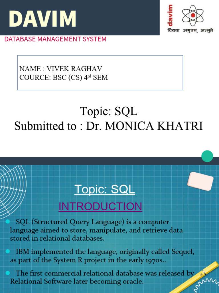 SQL of DBMS PRESENTATION | PDF | Sql | Databases