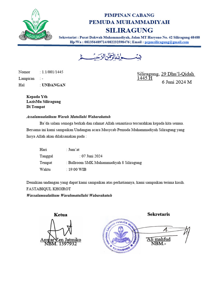 Surat Undangan Pemuda Muhammadiyah | PDF