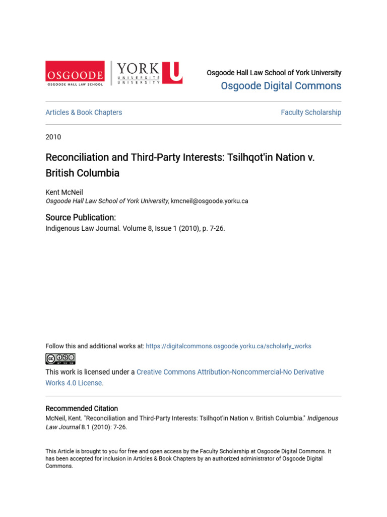 Reconciliation and Third-Party Interests - Tsilhqotin Nation v. B | PDF ...
