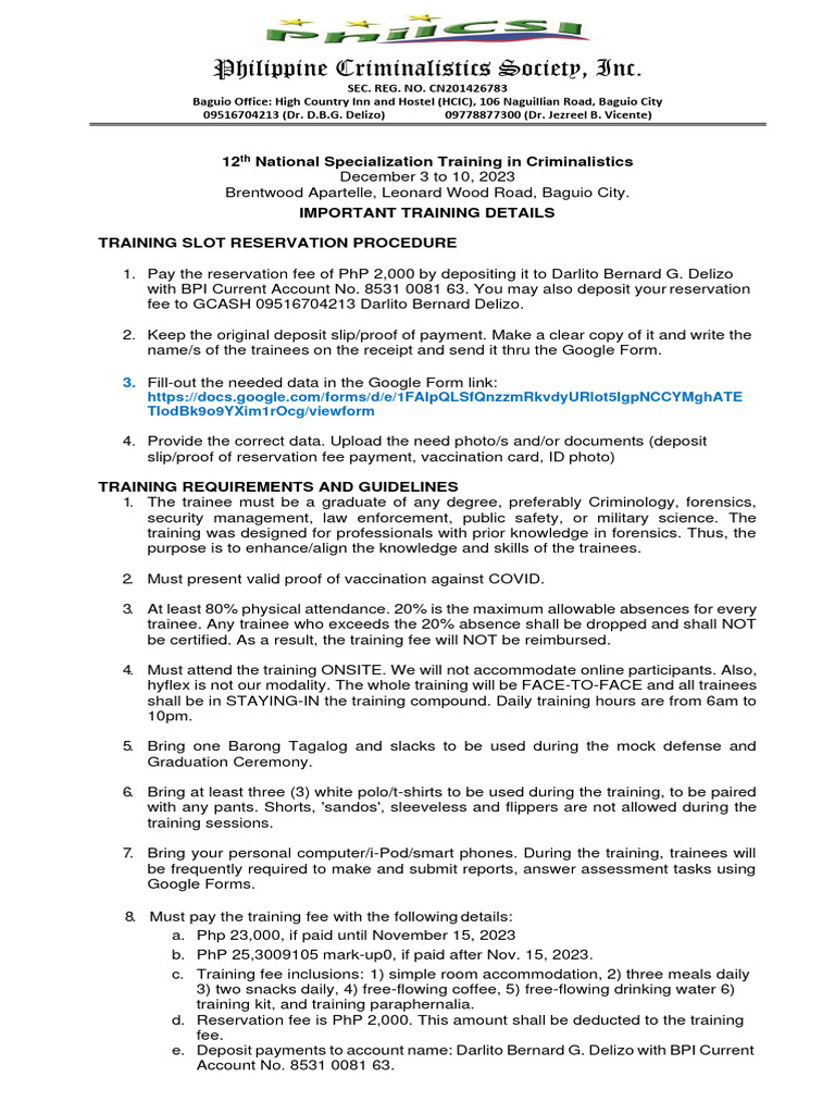 Phil-CSI-Training Dec 2023 Details | PDF