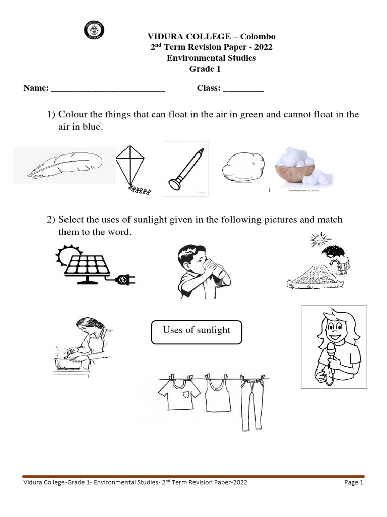 Grade 1 Environmental Studies Revision | PDF | Foods