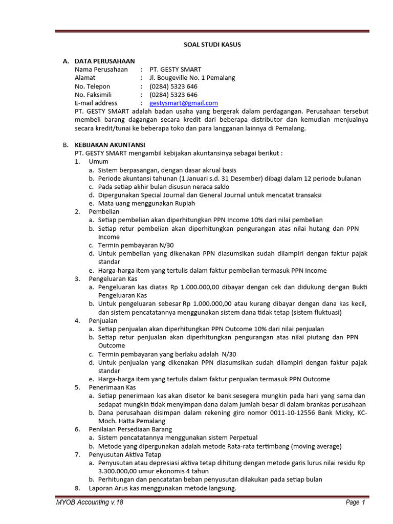 Panduan MYOB untuk PT. Gesty Smart | PDF