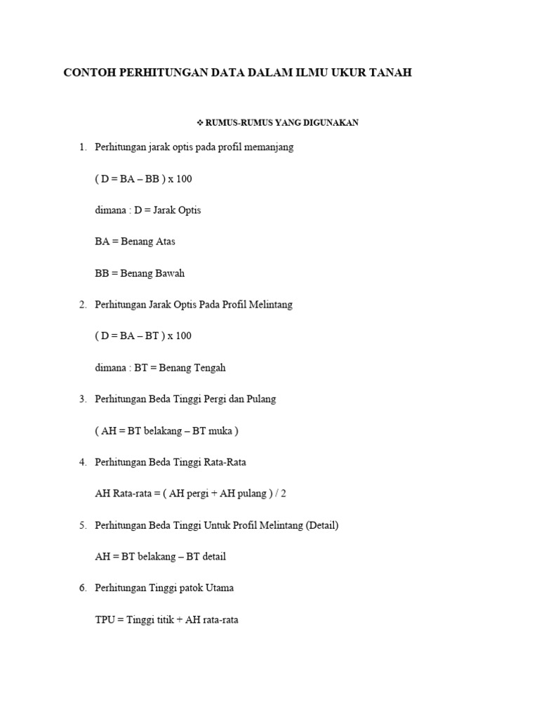 Contoh Perhitungan Data Dalam Ilmu Ukur Tanah | PDF