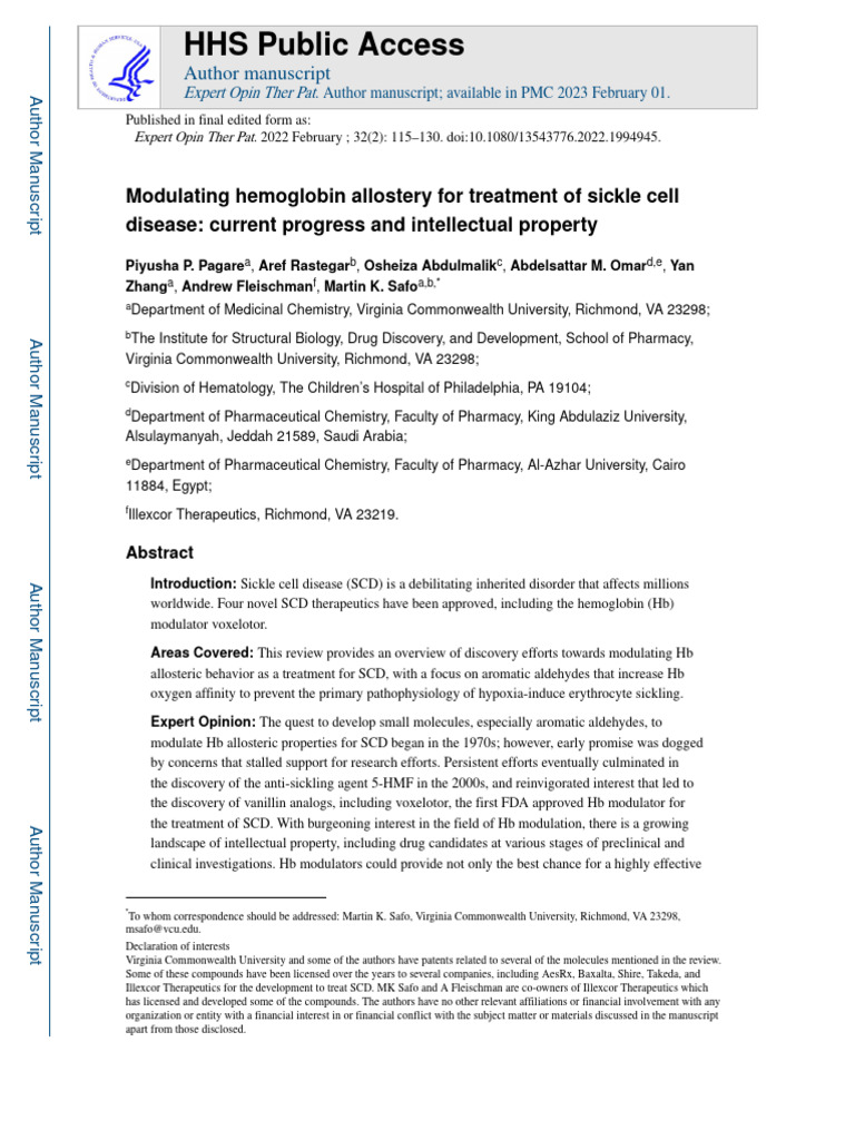 Hemoglobin Modulation for Sickle Cell Treatment | PDF | Hemoglobin ...