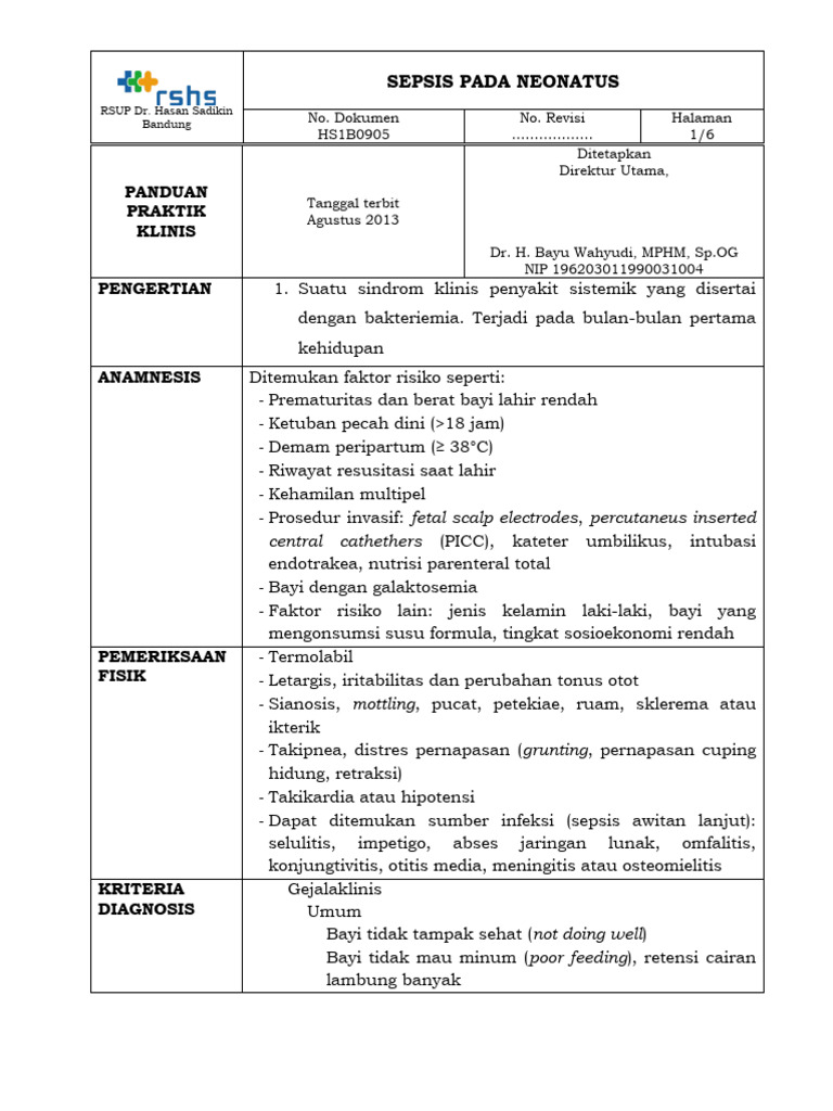 Panduan Sepsis Neonatus RSUP Hasan Sadikin | PDF