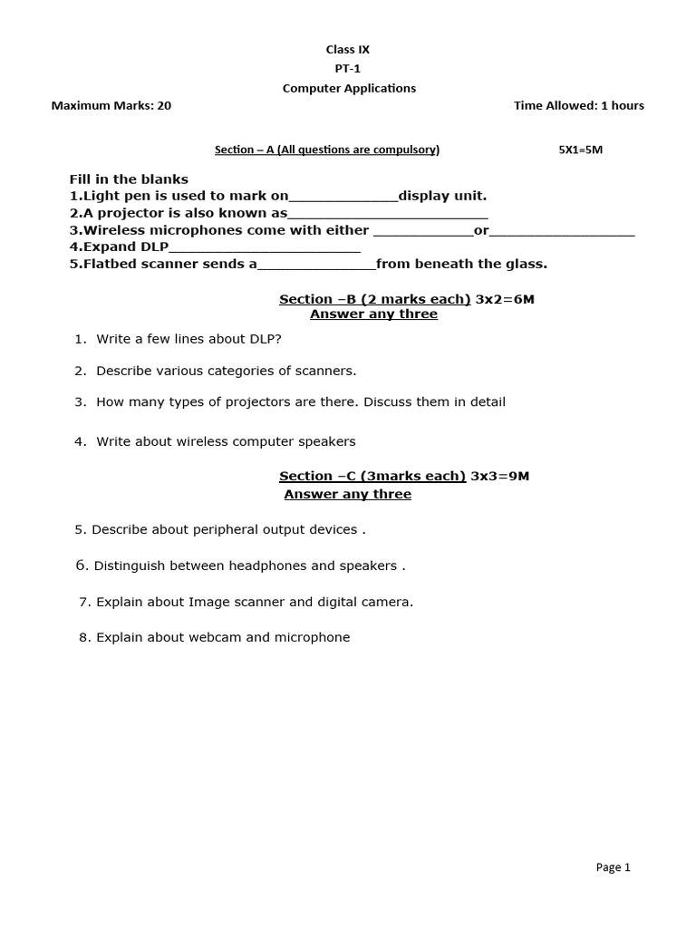 Class Ix PT 1 | PDF | Computers